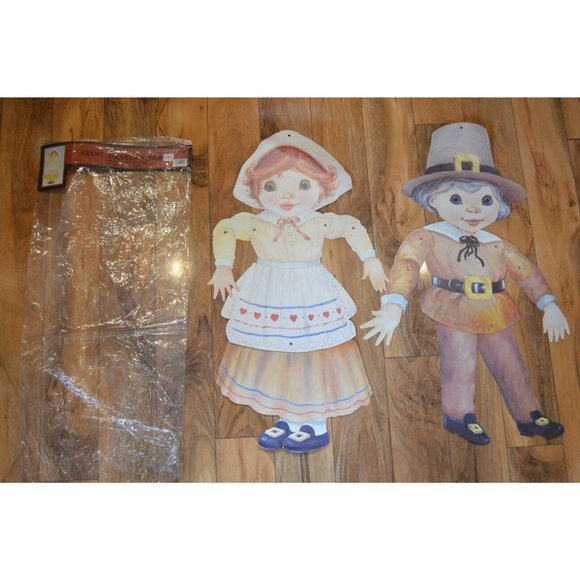 Other | Vtg Thanksgiving Die Cut Decorations Giant Jointed Pilgrims Boy ...